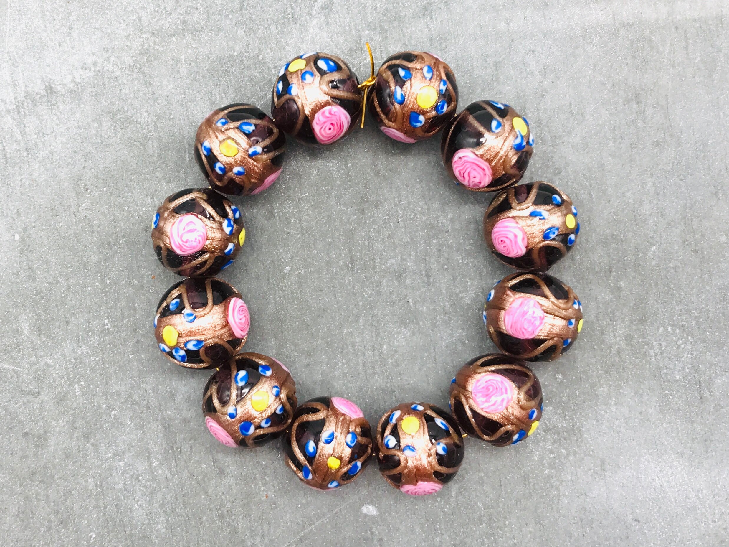 2 Venetian Wedding Cake Beads, Vintage Murano Glass Beads, Fiorato ...