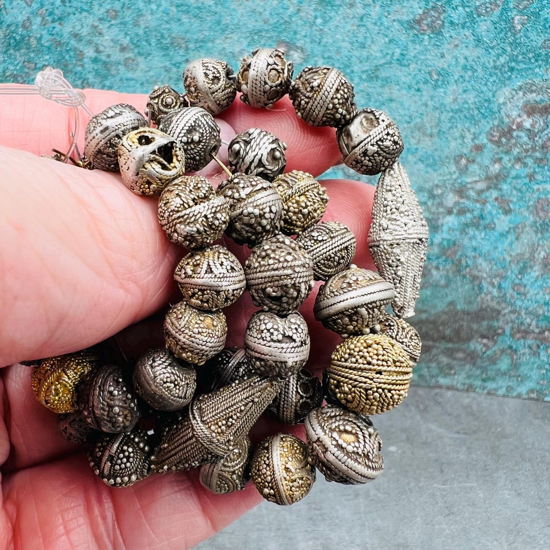 Old Filigree Silver Beads From Mauritania, Granulated Silver Beads, Old ...