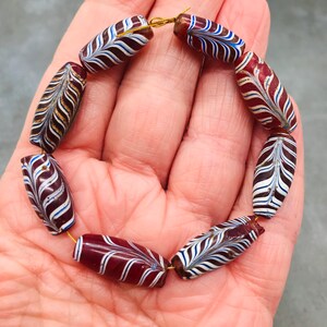 8 Venetian Feather Beads Necklace, Late 1800's, Old Feather Beads, Old ...
