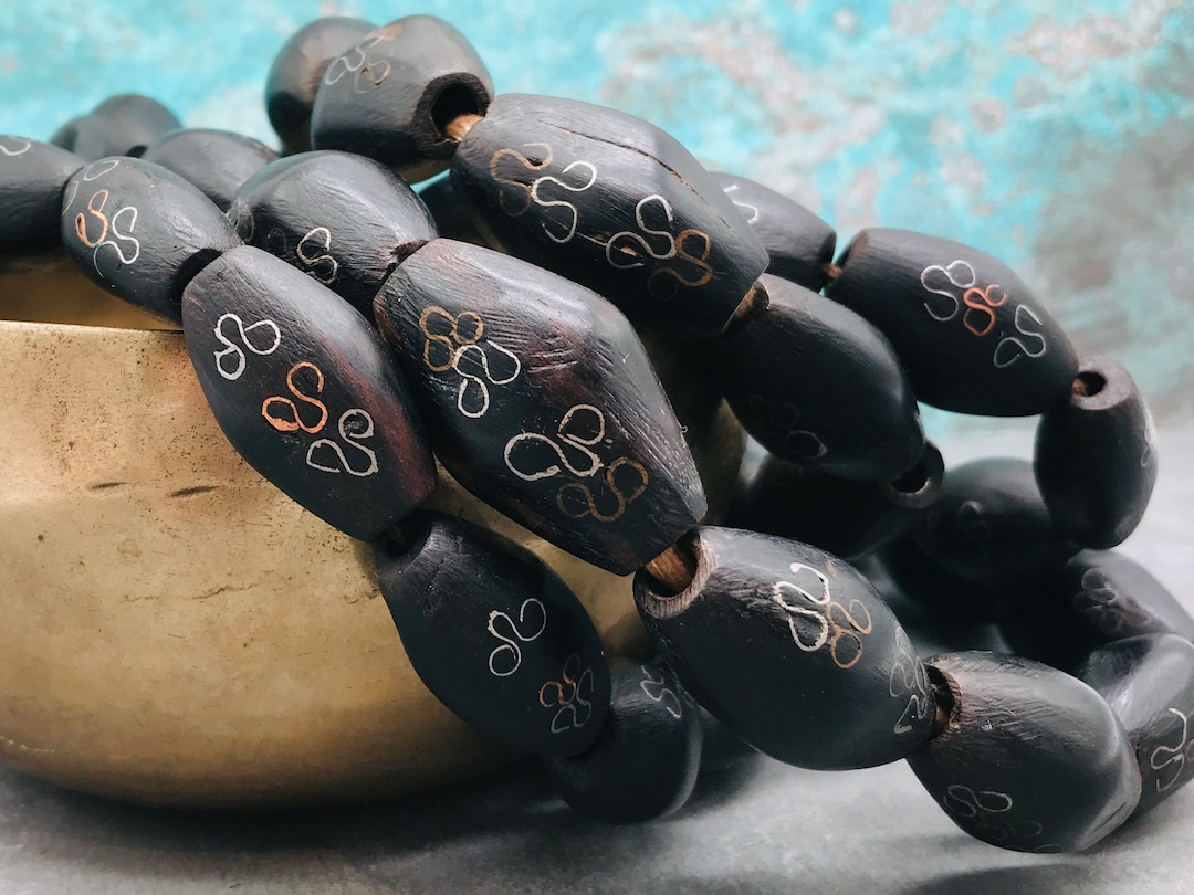 Tuareg Ebony Beads With Inlay, African Beads From Mali, Wooden Beads ...