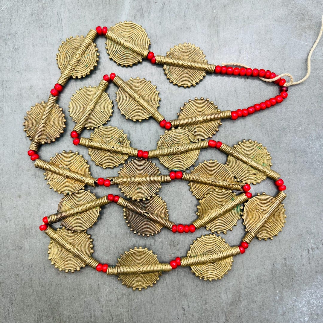 Bronze Baule Beads Strand, 30 Sun Akan Brass Beads From Ghana, Small ...