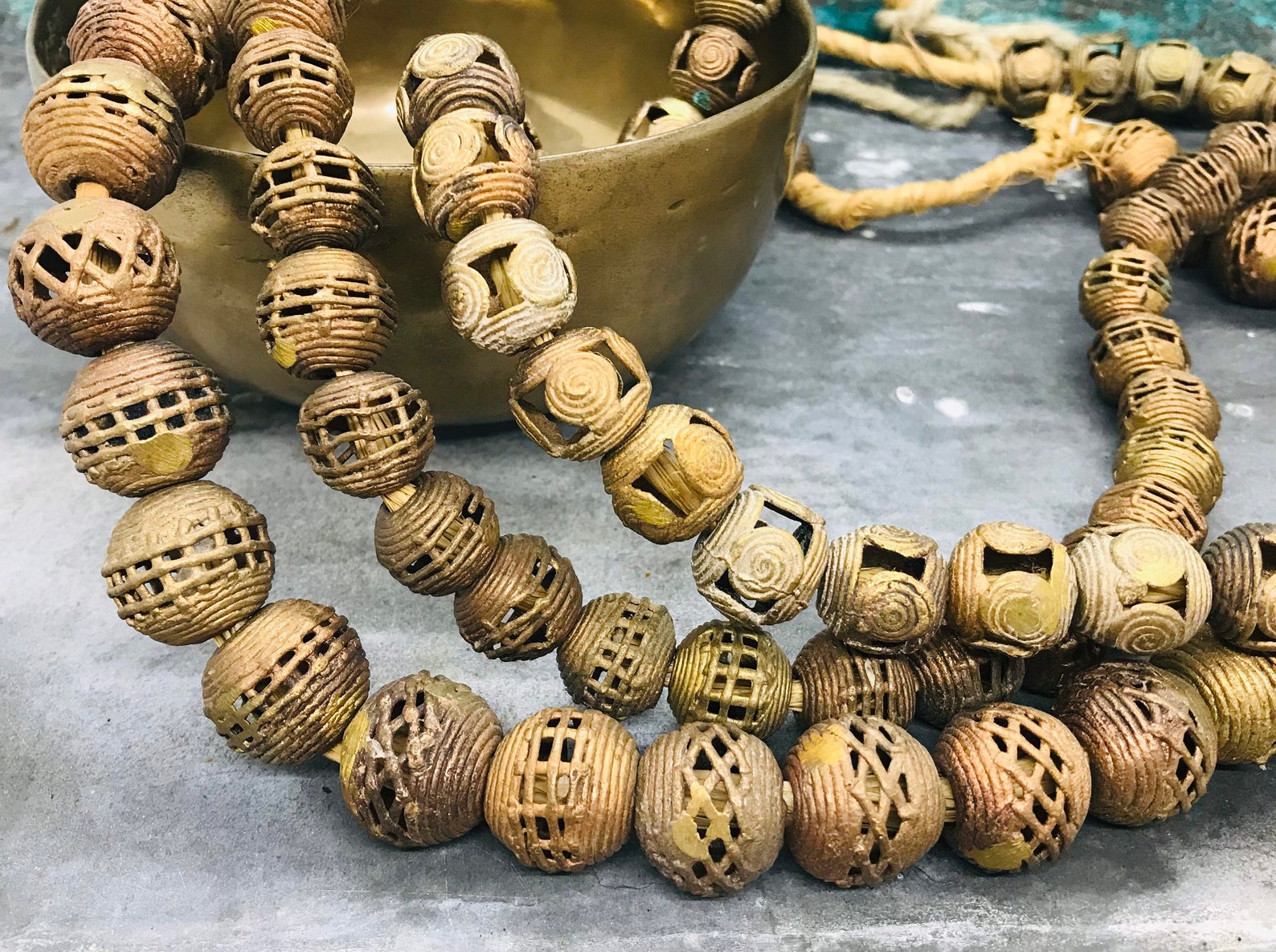Strand of Round Bronze Baule Beads, African Baule Beads Brass, Round ...