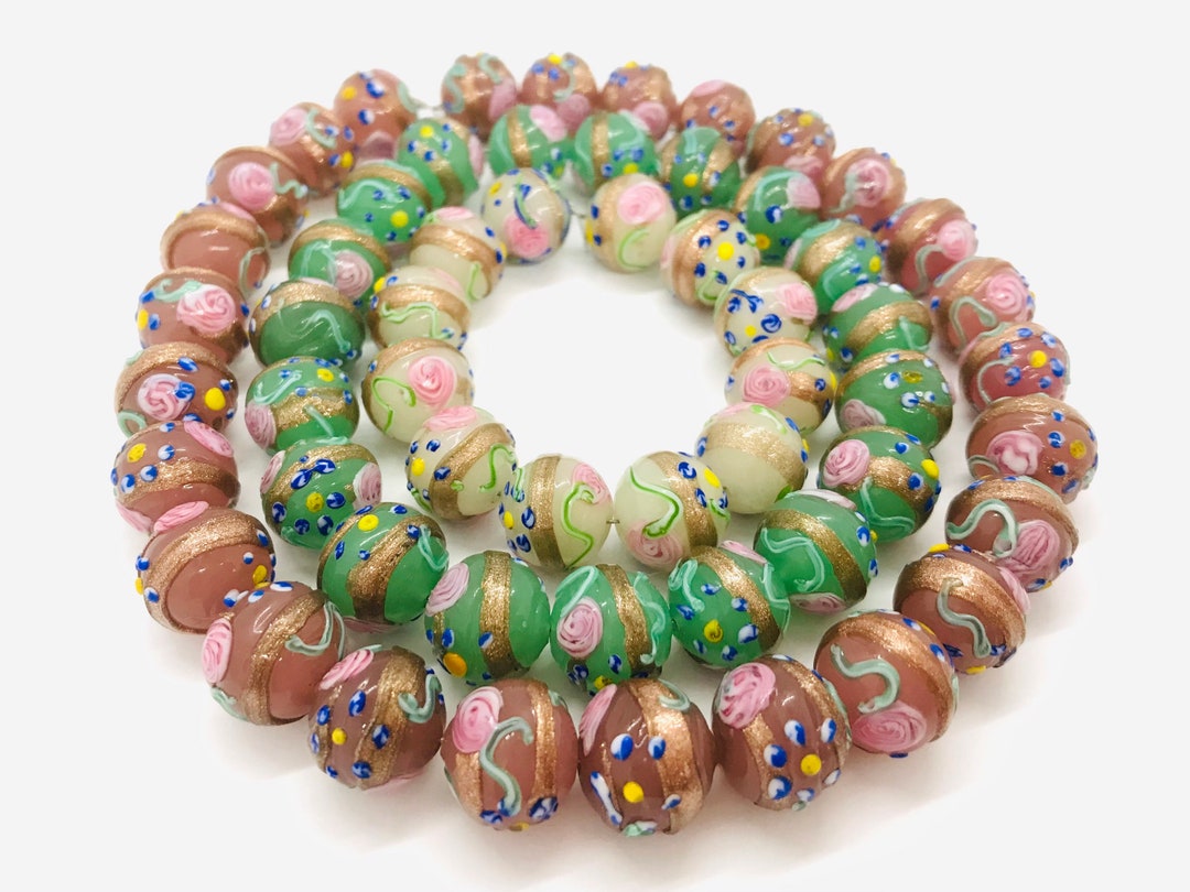 2 Vintage Venetian Wedding Cake Beads, Vintage Murano Glass Beads ...