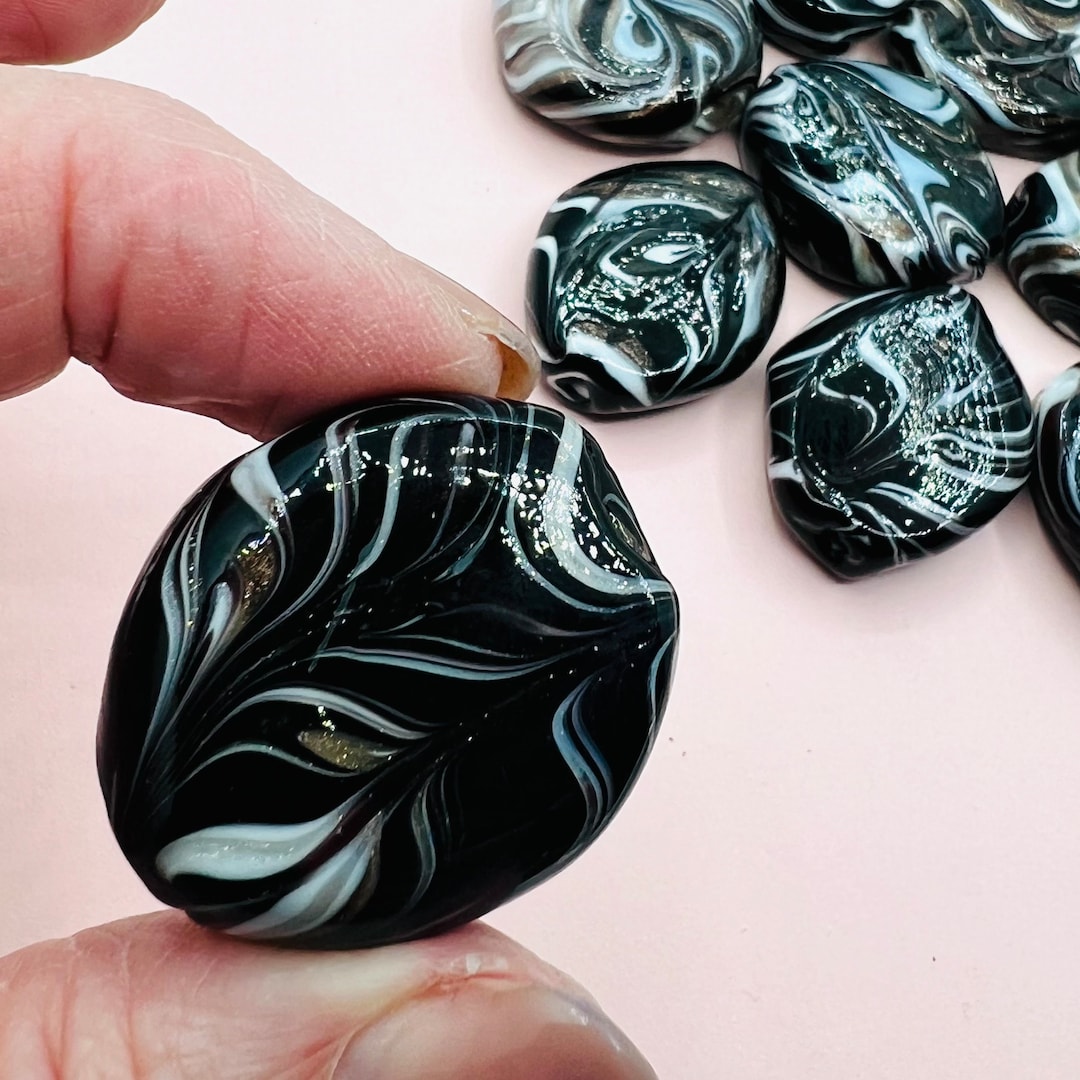 Large Murano Glass Bead, Venetian Feather Beads With Aventurine ...