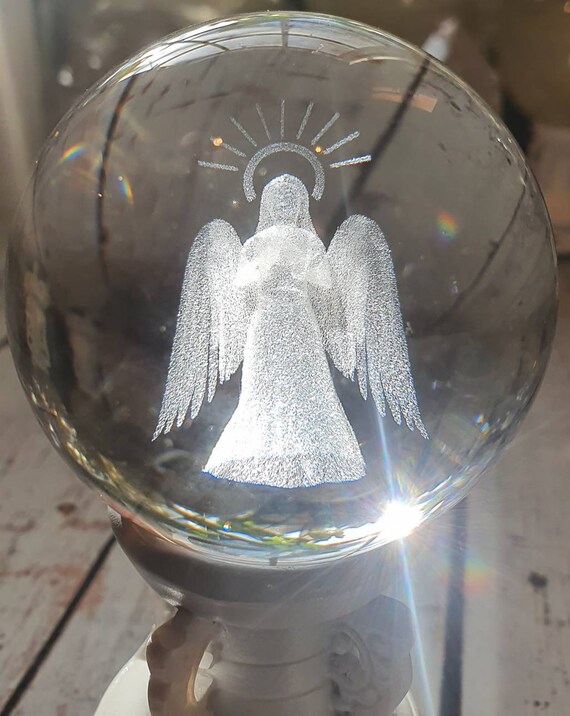 Guardian Angel Sphere With Light Etched Angel Glass Sphere | Etsy