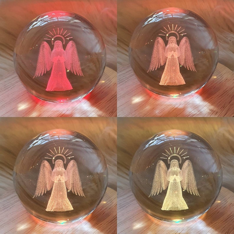Guardian Angel Sphere With Light Etched Angel Glass Sphere - Etsy