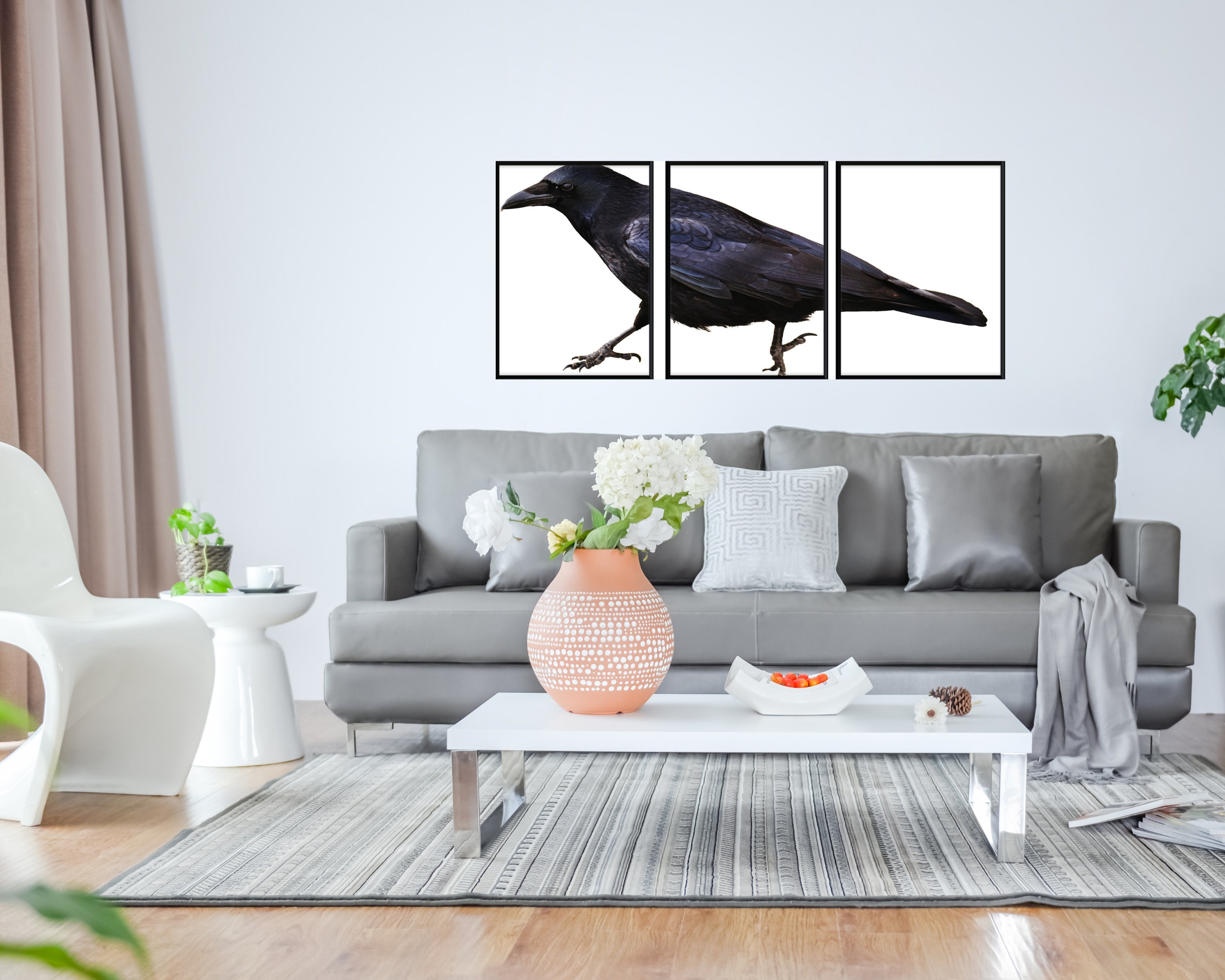 3 Panel Crow Download and Print Wall Art Minimalist Home - Etsy