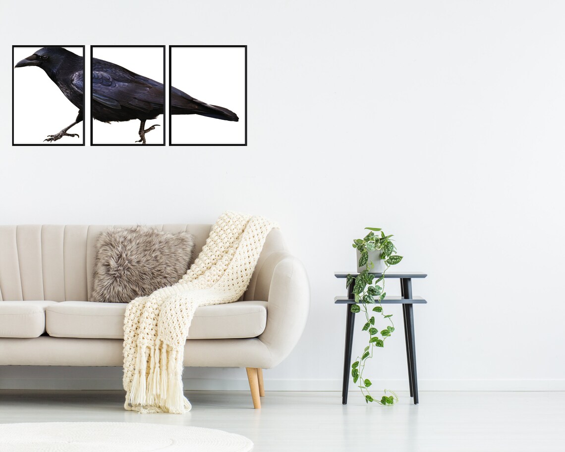 3 Panel Crow Download and Print Wall Art Minimalist Home - Etsy