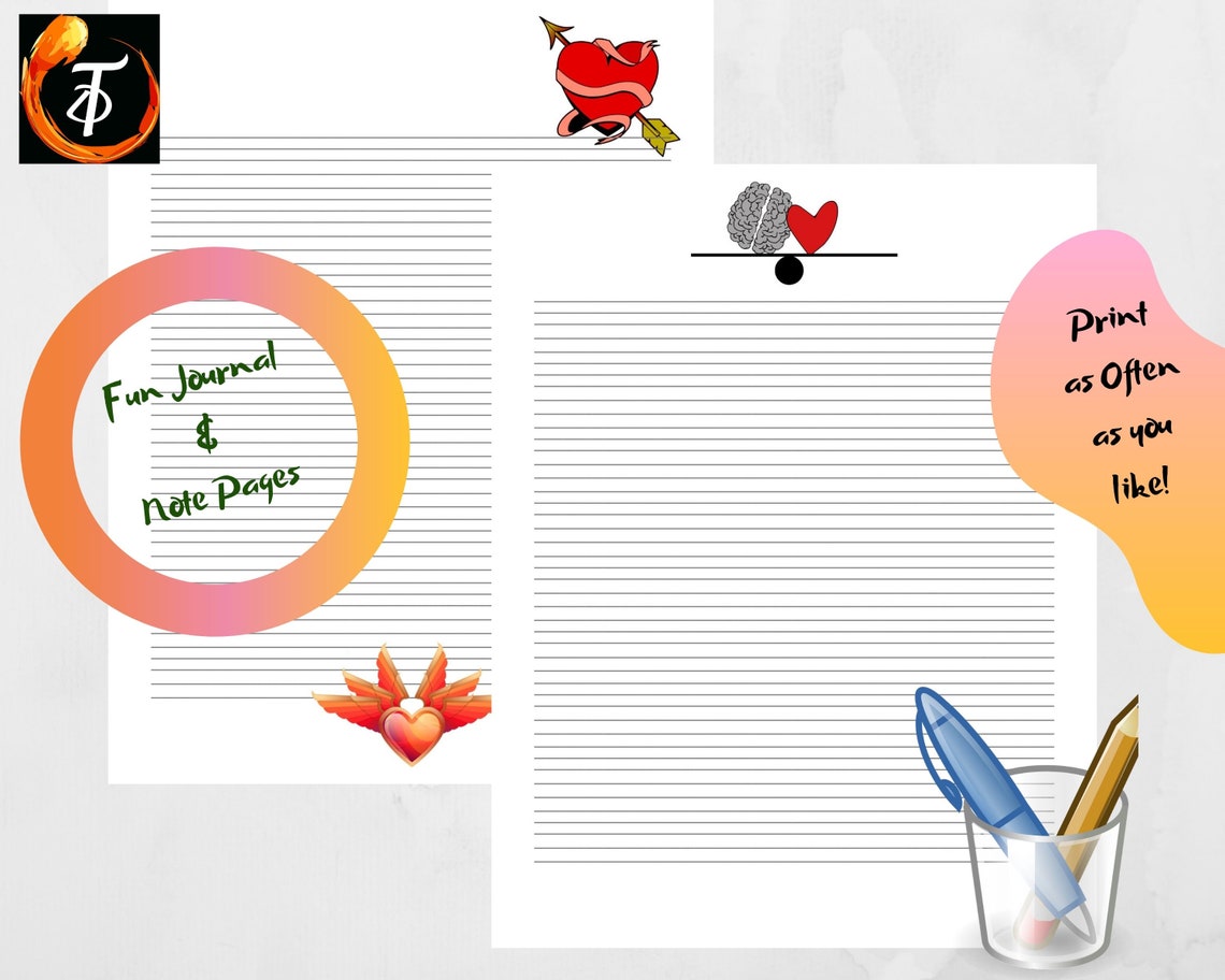 Printable Lined Journal Pages Hearts 8.5x11 Instant - Etsy