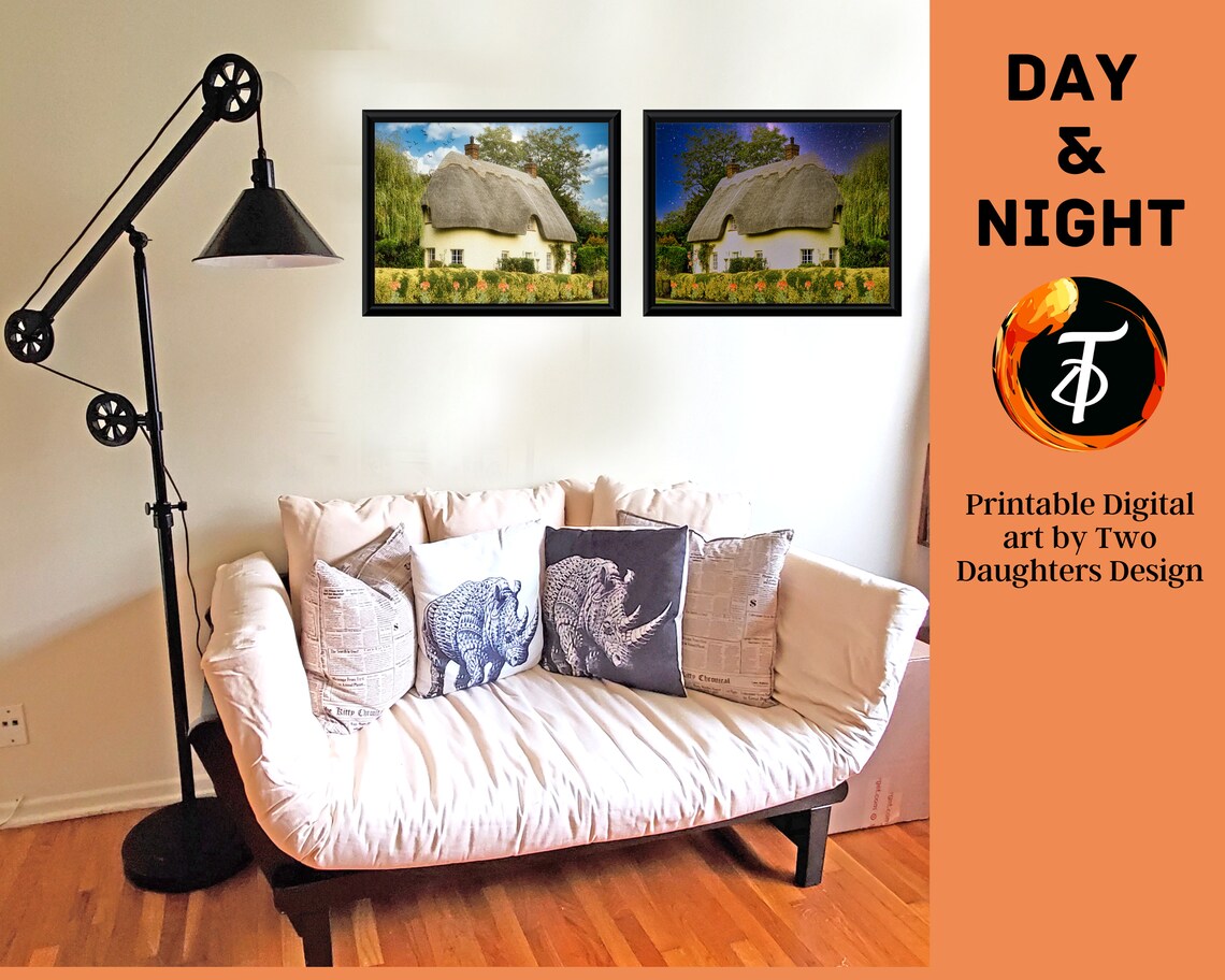 Cottage Core Inspired Day & Night Cottage Digital Art Print 8X10 and ...
