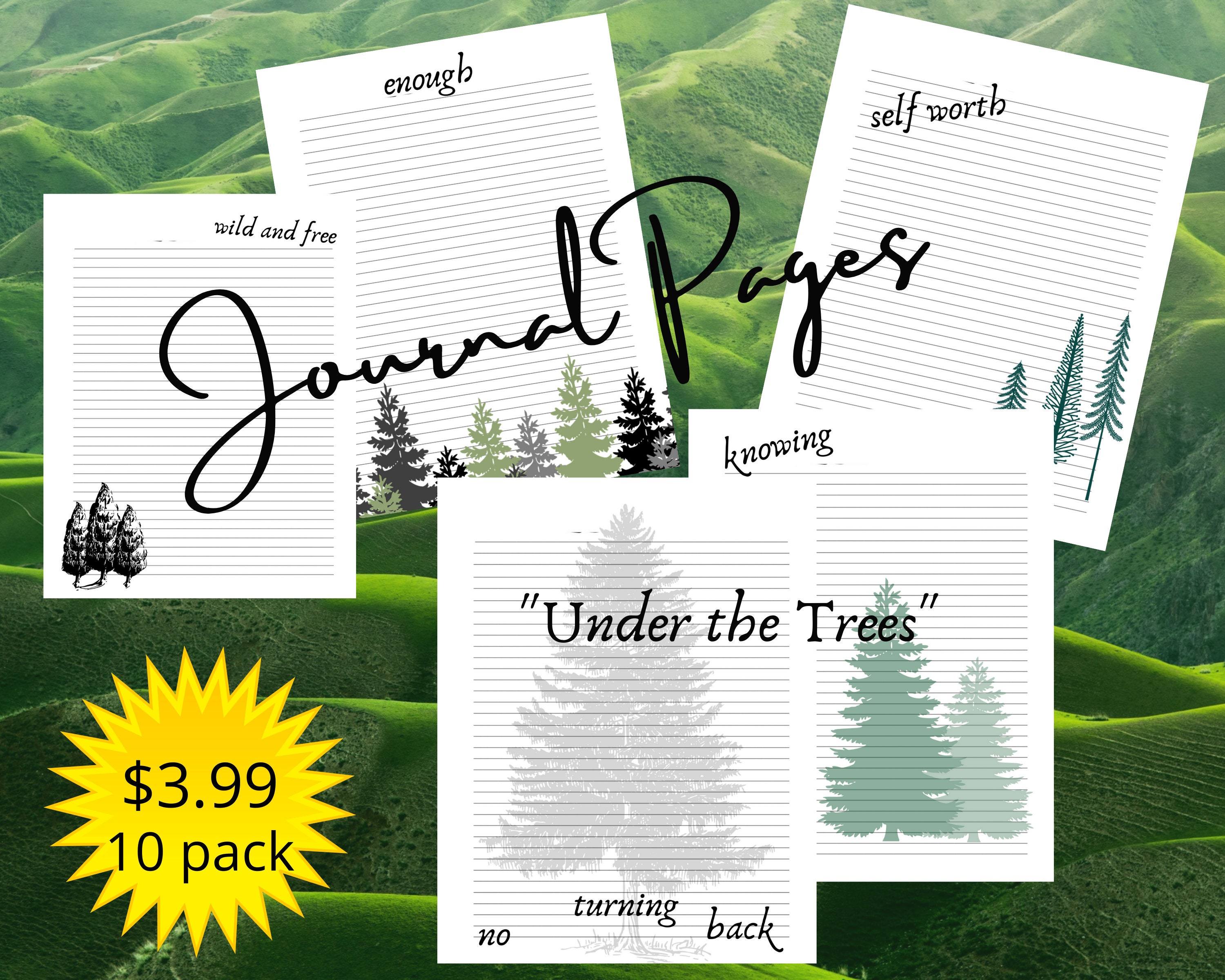 Under the Trees Lined Journal Pages - Printable Download - Etsy