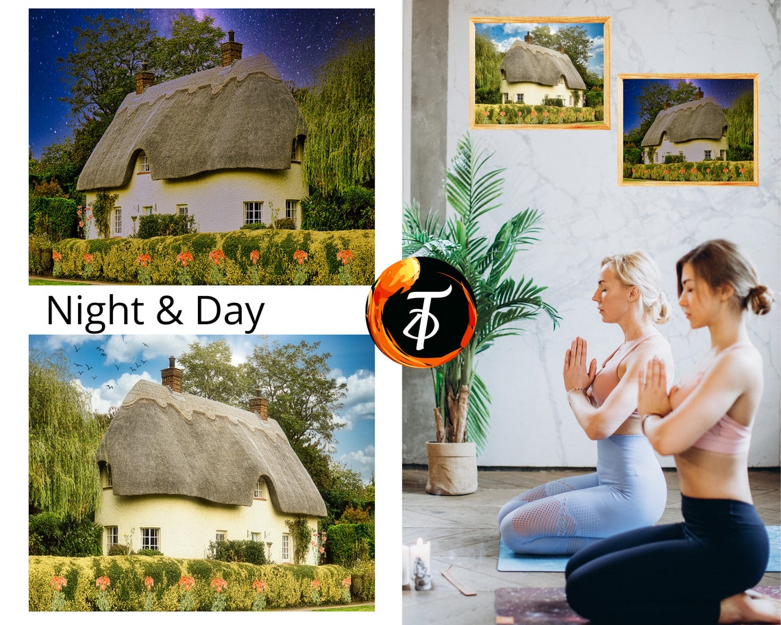 Cottage Core Inspired Day & Night Cottage Digital Art Print 8X10 and ...