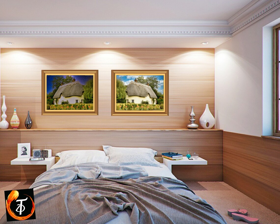 Cottage Core Inspired Day & Night Cottage Digital Art Print 8X10 and ...