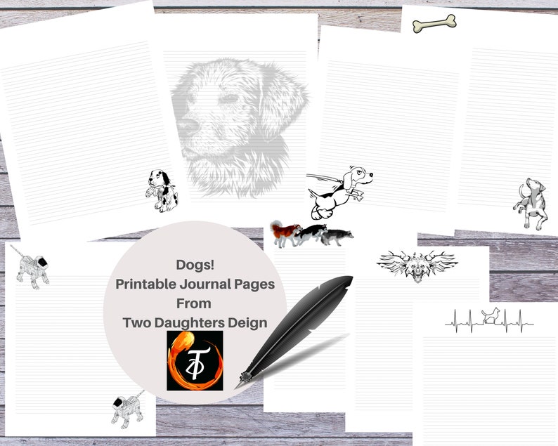 Printable Lined Journal Pages Dogs 8.5x11 Instant Download/writing ...