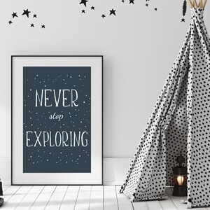 Space Themed Nursery Print, Never Stop Exploring Wall Art, Outer Space ...