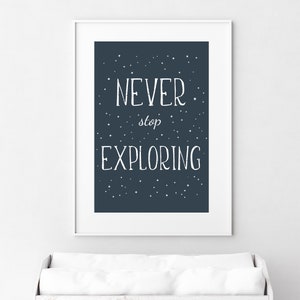 Space Themed Nursery Print, Never Stop Exploring Wall Art, Outer Space ...