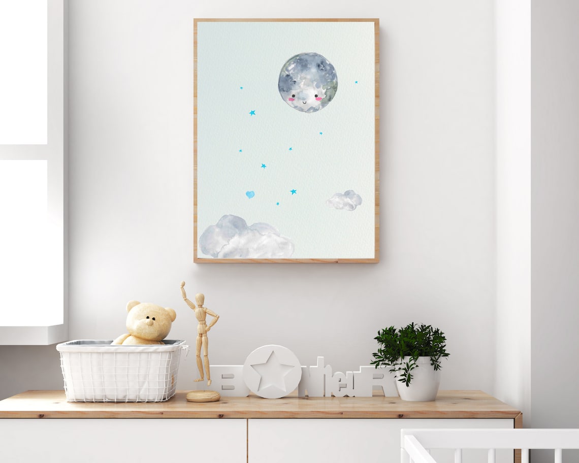 Moon nursery decor Moon and stars print Baby room wall art | Etsy