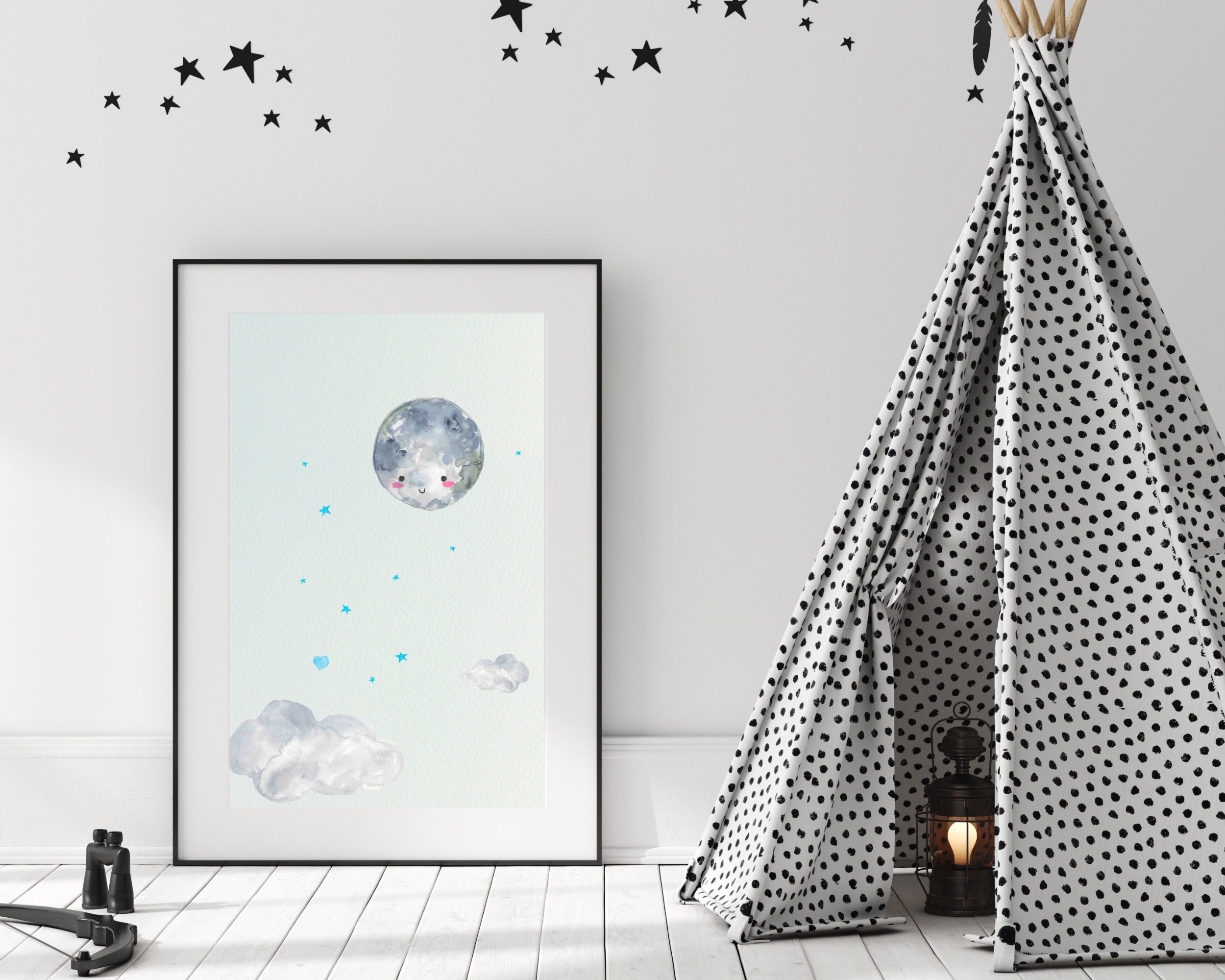 Moon nursery decor Moon and stars print Baby room wall art | Etsy