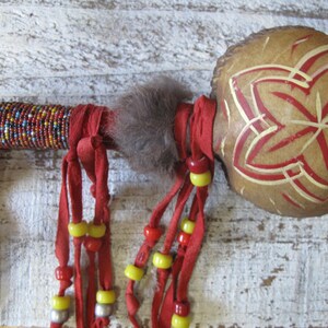 Native American navajo Ceremonial Rawhide Rattle W/feathers, Fur, Seed ...