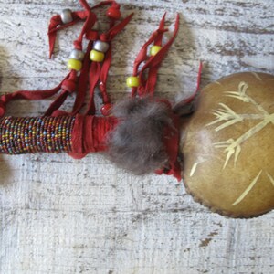 Native American navajo Ceremonial Rawhide Rattle W/feathers, Fur, Seed ...