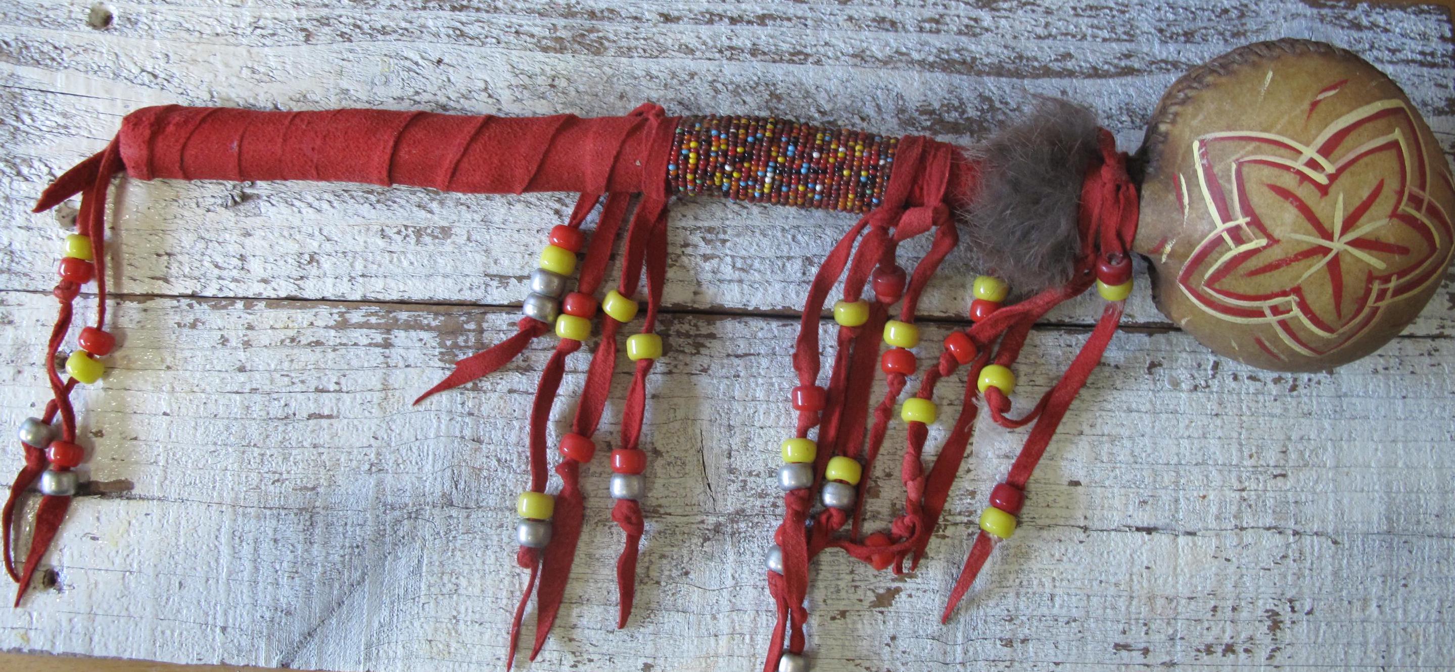 Native American navajo Ceremonial Rawhide Rattle W/feathers, Fur, Seed ...