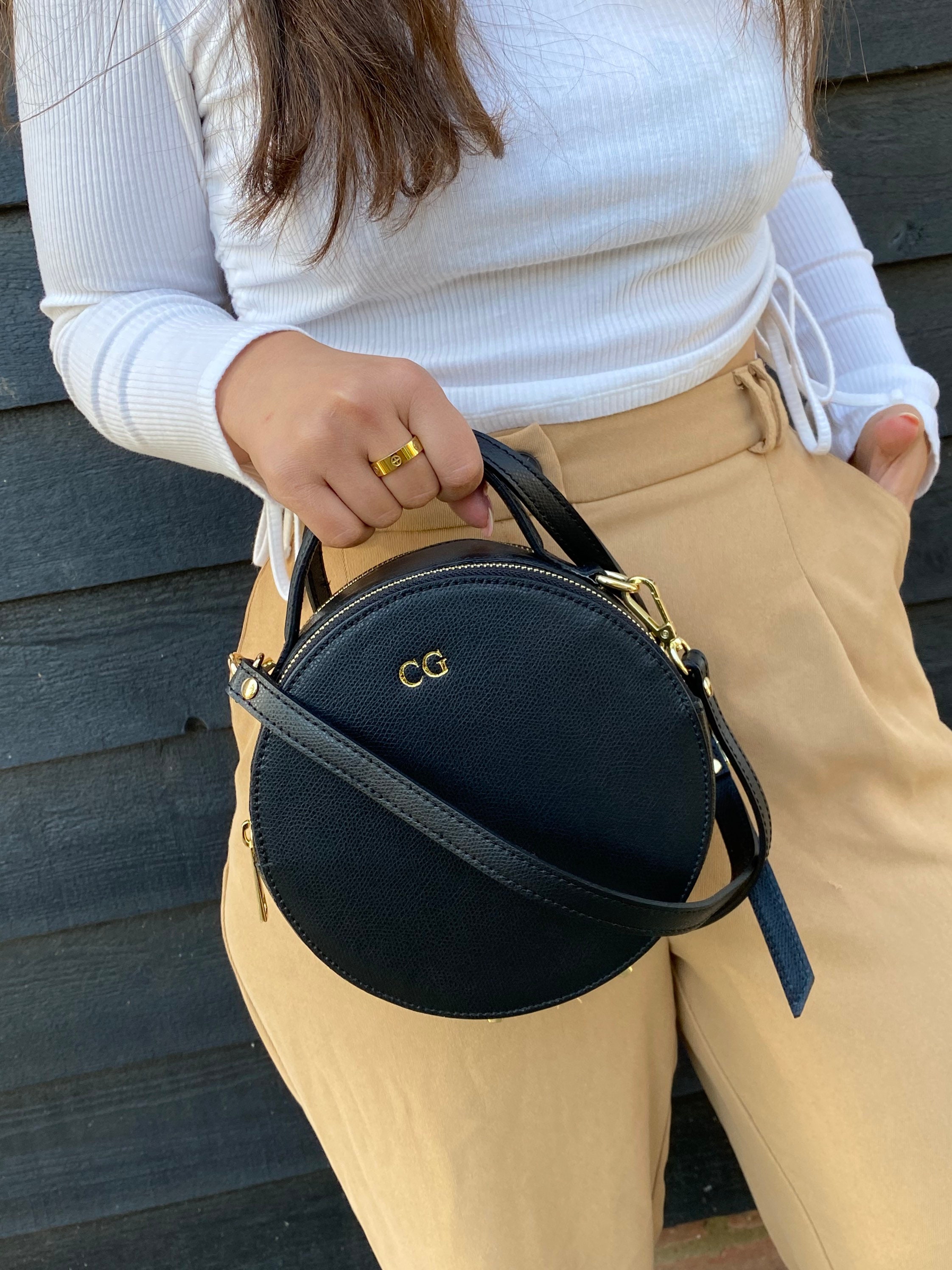 Personalised Circle Crossbody Bag Real Leather Bag Initial | Etsy