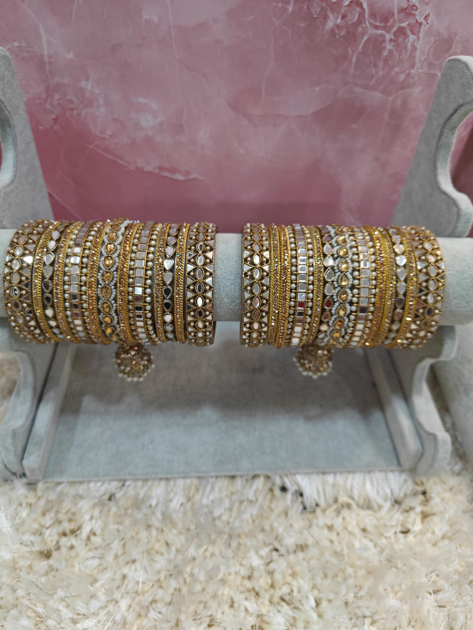 Stone Mirror Jhumka Bangle Set, Wedding Bangles, Indian Asian Bangles ...