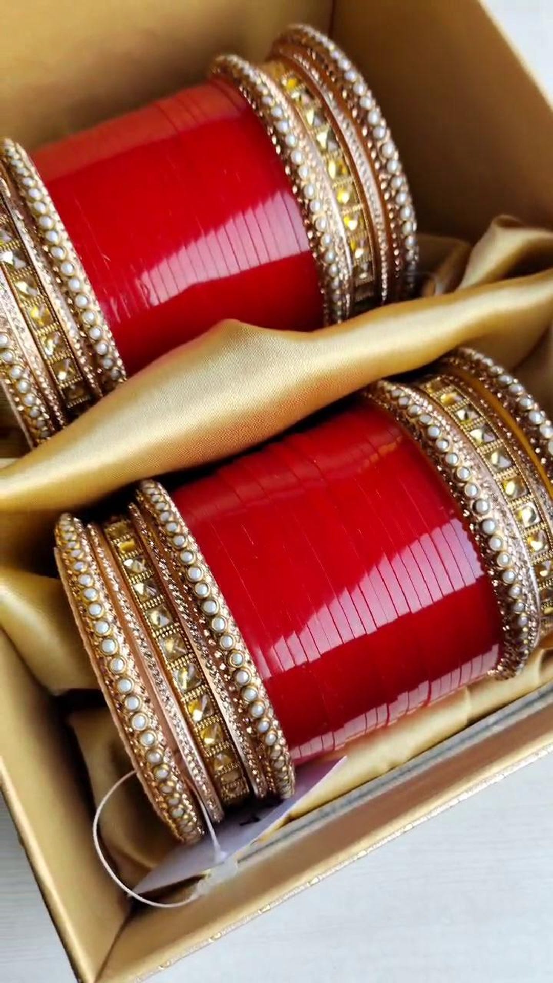 Indian Bridal Wedding Bangle Set, Punjabi Sikh Kundan Chura, Red Bridal ...