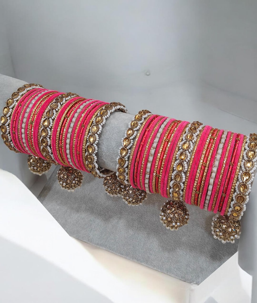 Rose Pink Indian Bridal Bangle Set With Jhumki, Pearl Kundan Jhumki ...