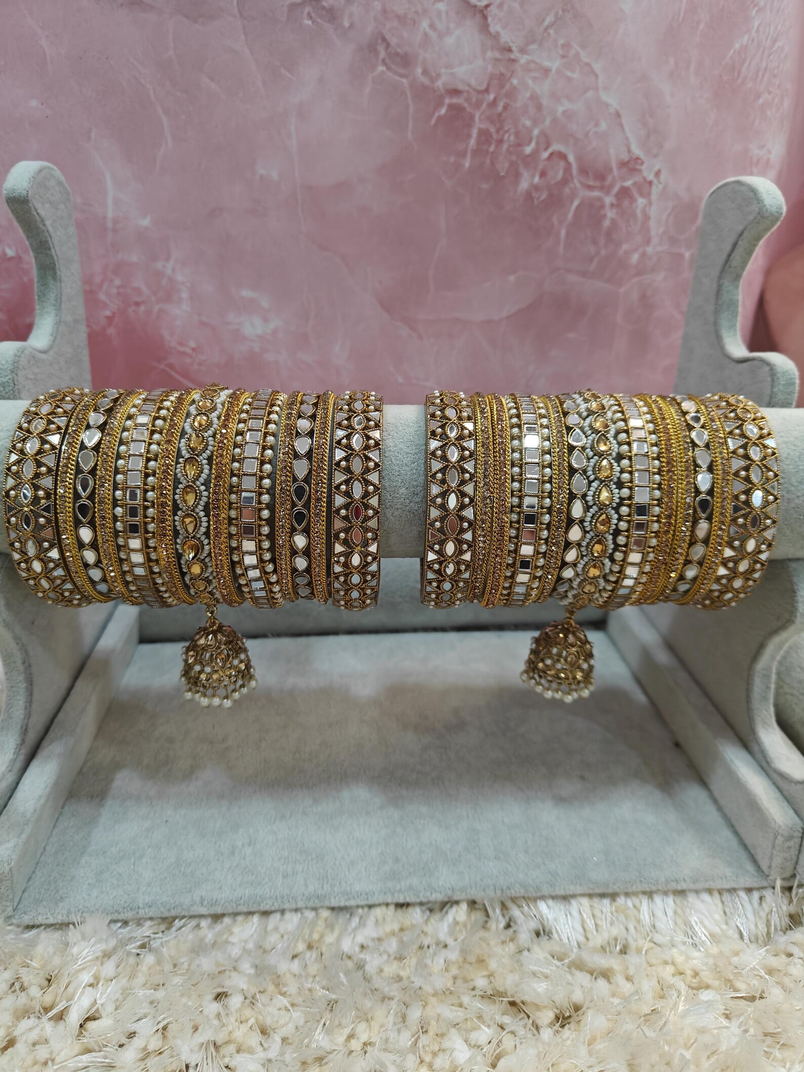 Stone Mirror Jhumka Bangle Set, Wedding Bangles, Indian Asian Bangles ...