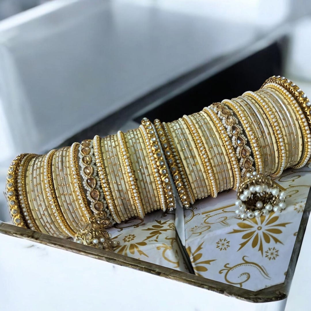 Kundan Pearl Indian Bridal Bangle Set: Pakistani Wedding Jewelry Set of ...