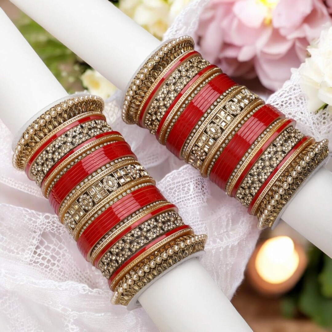 Indian Punjabi Bridal Kundan Chuda Set, Sikh Wedding Chooda Jewelry ...