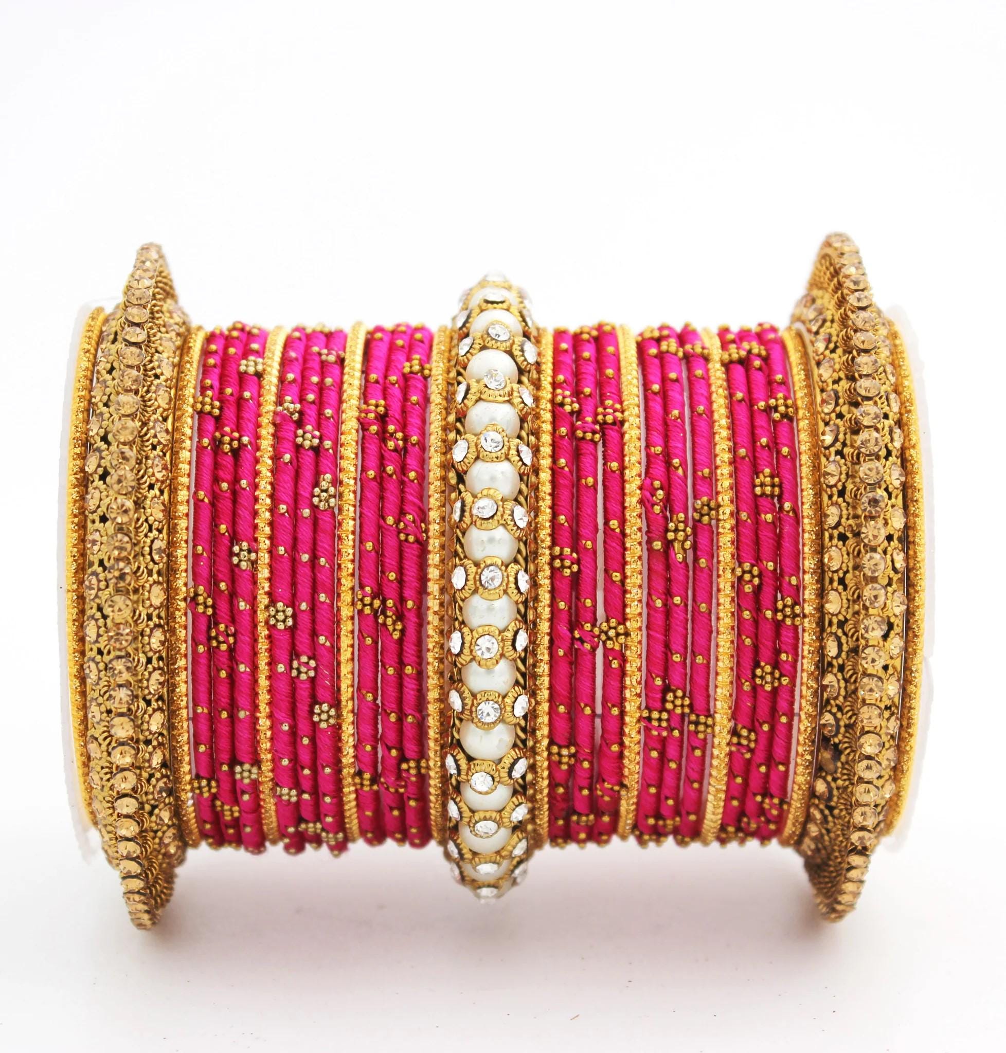 Bridal Silk Thread Indian Bangle Set, Pacheli Bangle Kada, Indian ...