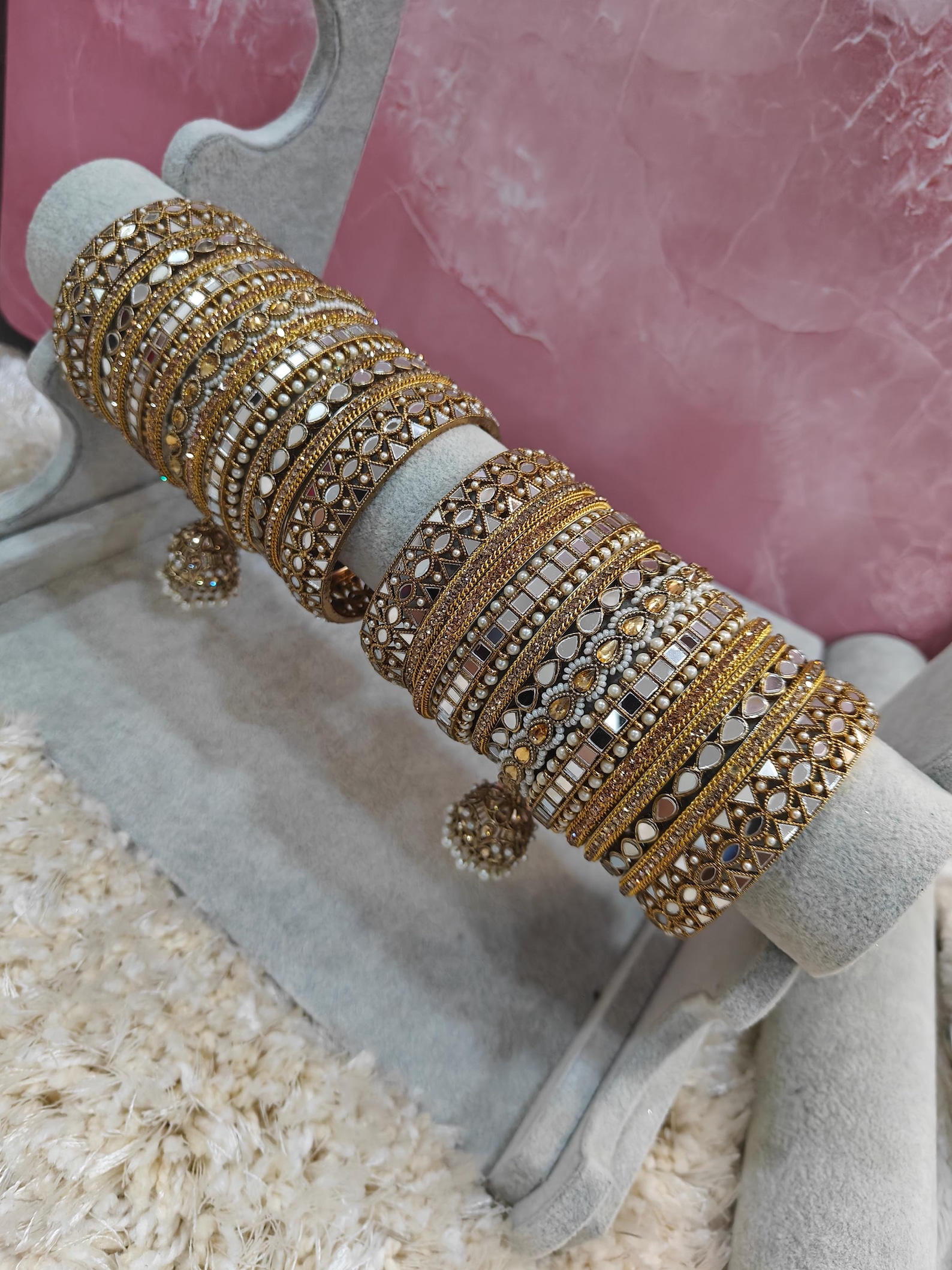 Stone Mirror Jhumka Bangle Set, Wedding Bangles, Indian Asian Bangles ...