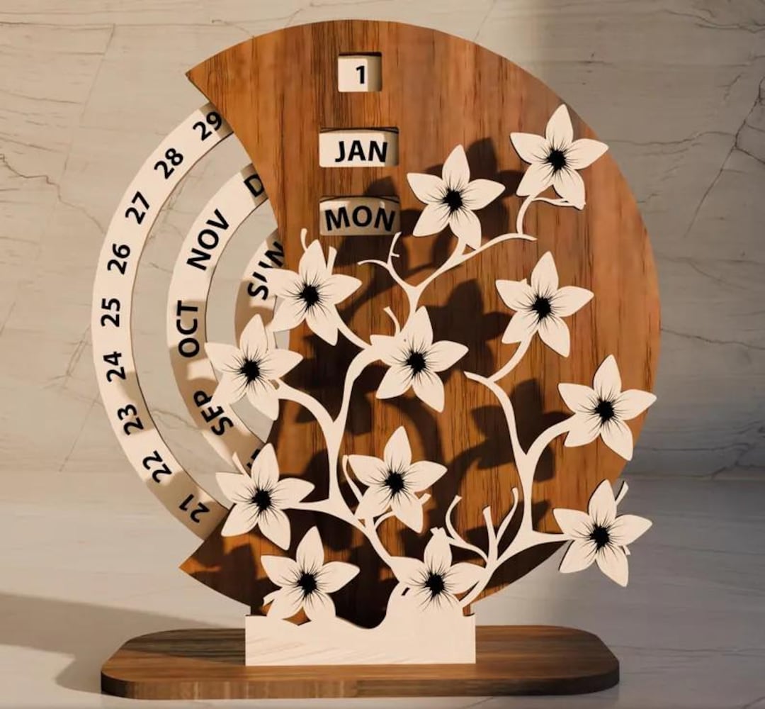 Handmade Wooden Perpetual Calendar – Floral Desk Decor 41 Colors - Etsy