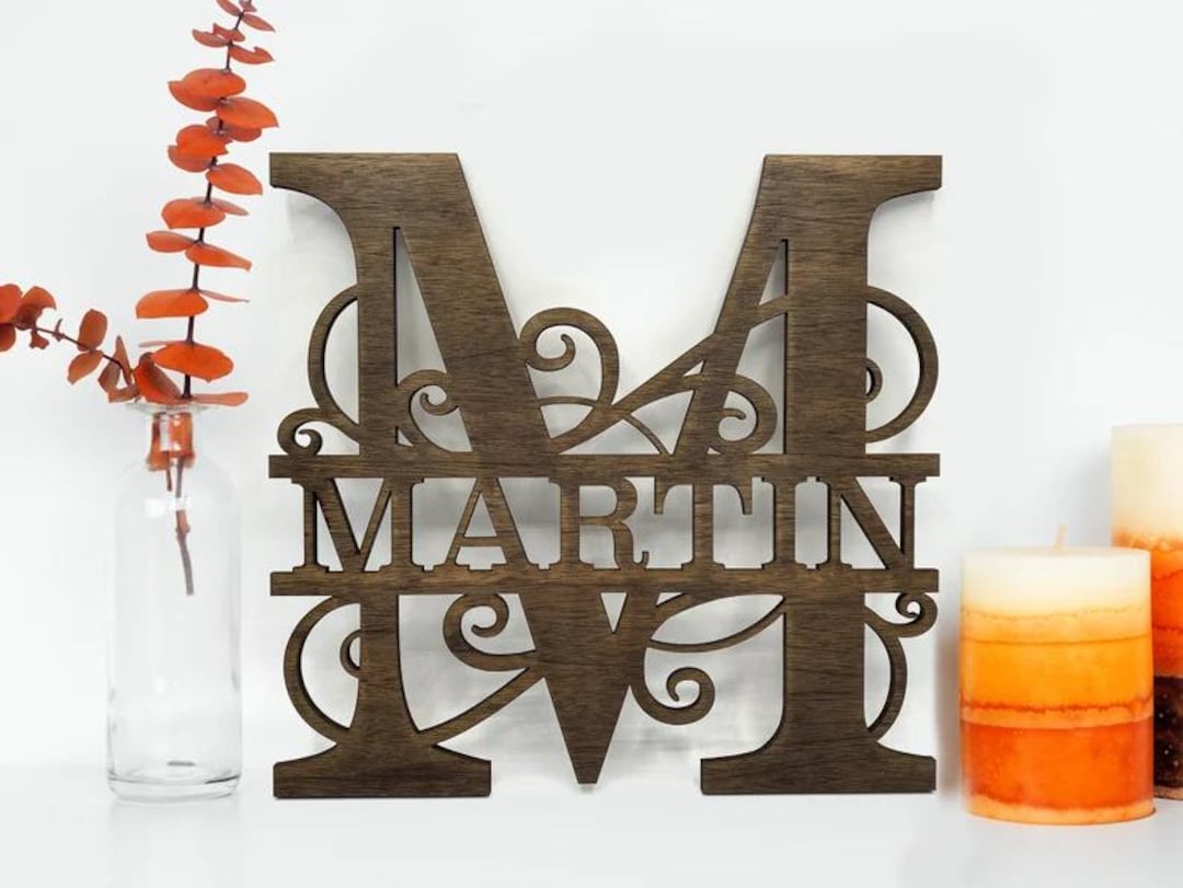 Rustic Wooden Swirl Monogram: Laser Cut Family Name Sign - 2 Size ...