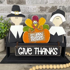 Thanksgiving Decor | Give Thanks Insert Set | Pilgrim and Turkey Tiered ...