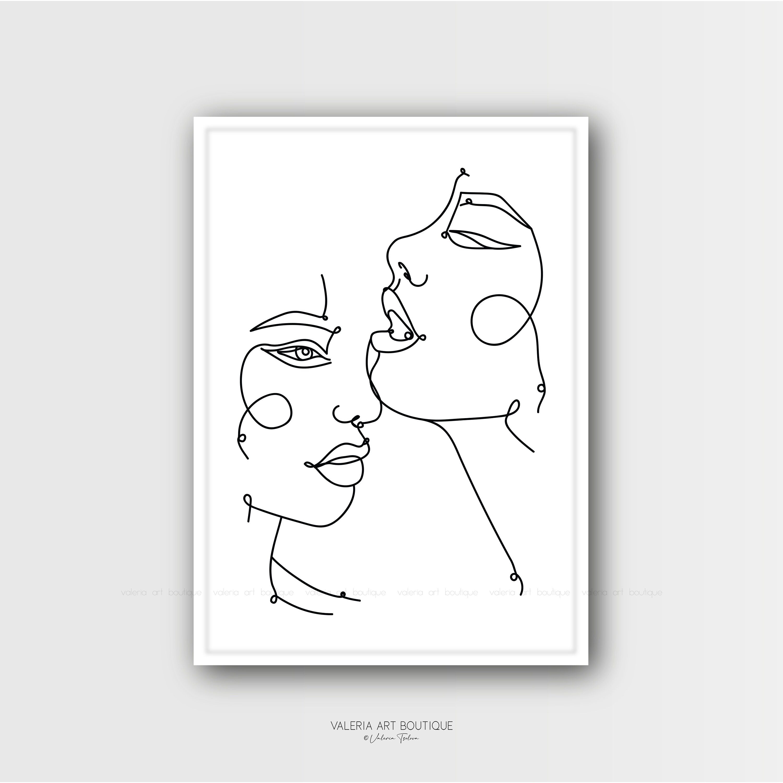 Two Faces Line Art,one Line Print,abstract Face Drawing,female Poster ...