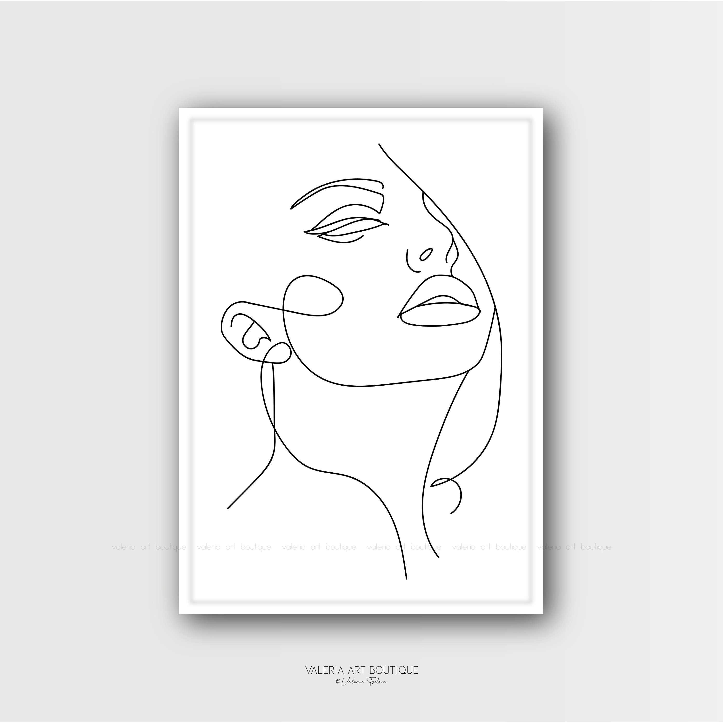 Face Line Art,woman One Line Art,female Drawing,abstract Face Print ...