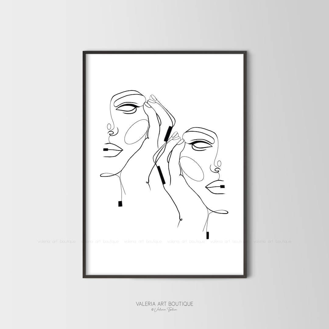 Two Faces Line Art Print,abstract Face Drawing,female Poster,black and ...
