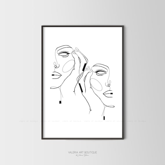 Two Faces Line Art Printabstract Face Drawingfemale - Etsy