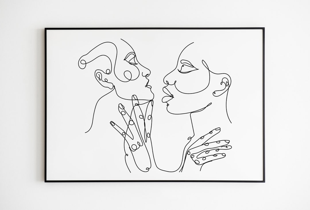 Lesbian Line Art,two Faces Line Drawing,lesbian Poster,couple Print ...