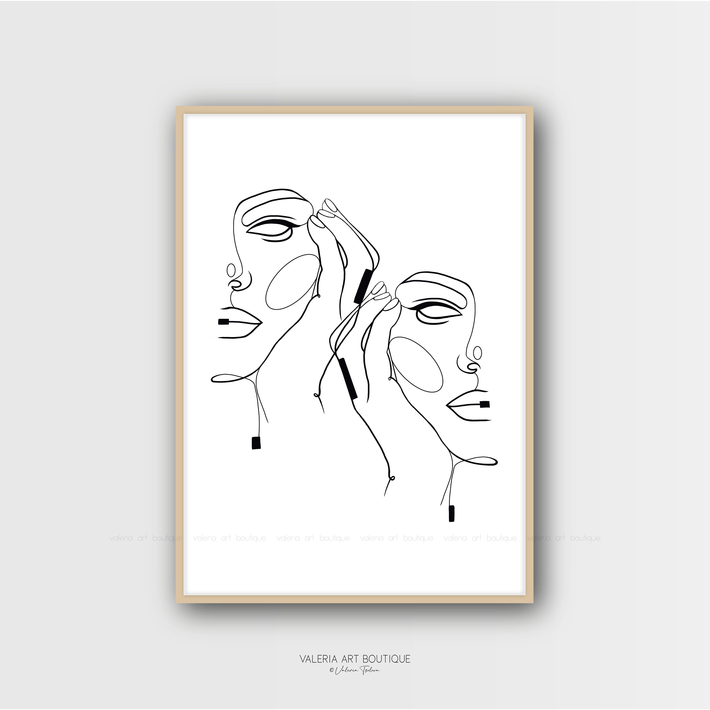 Two Faces Line Art Printabstract Face Drawingfemale - Etsy