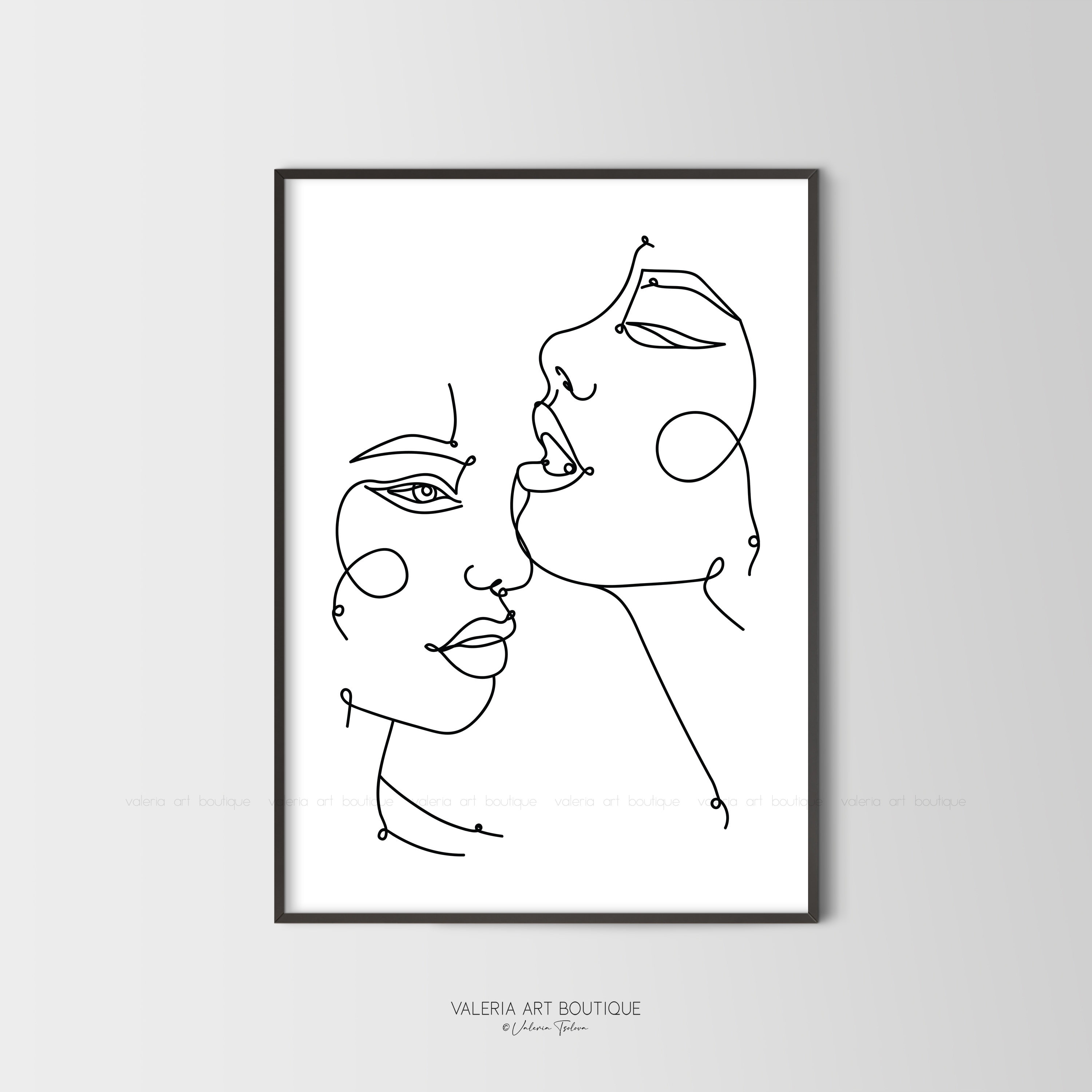 Home Decor Line Drawing Art Set of 2 Prints Two Face Line Art Gallery ...