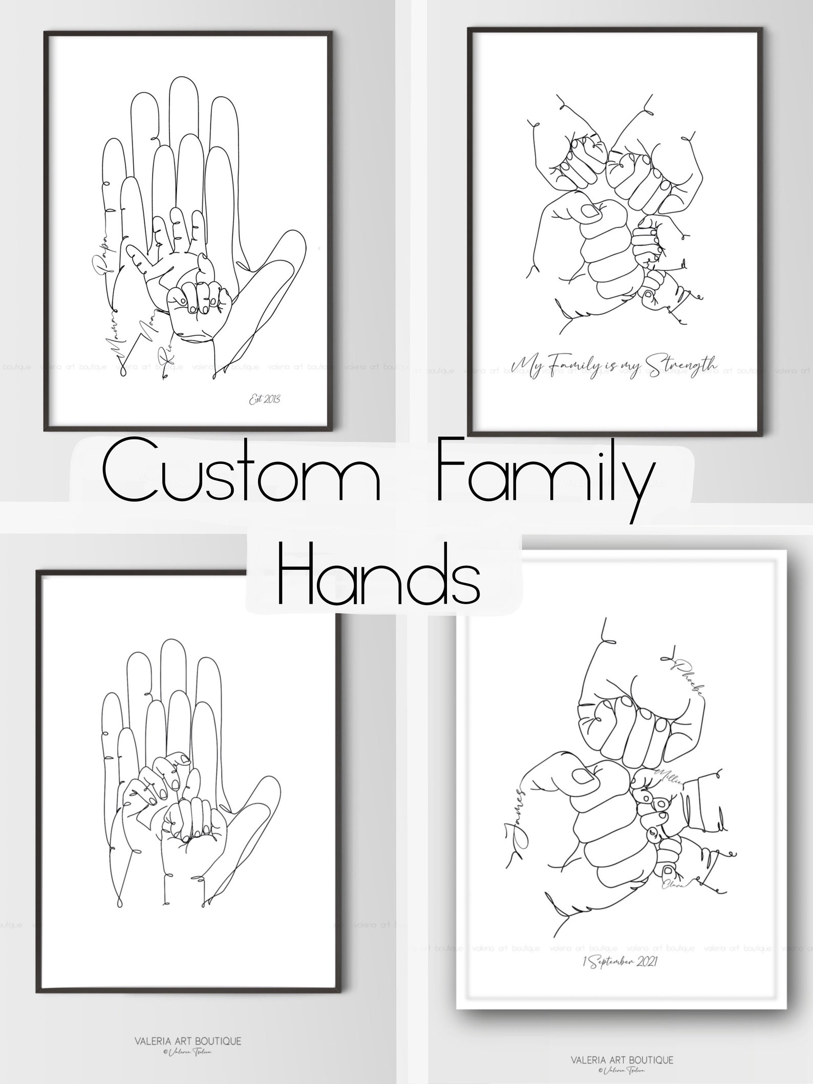Custom Family Print,custom Family Poster,family Hands,one Line Art ...
