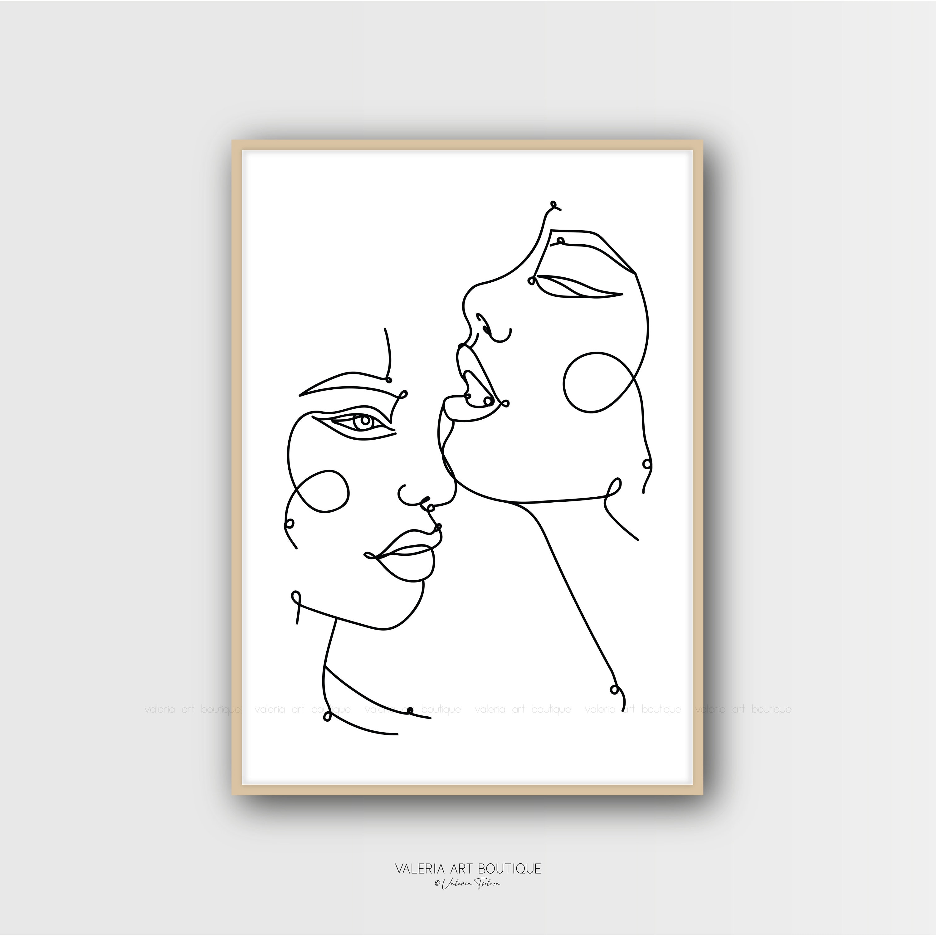 Two Faces Line Artone Line Printabstract Face Drawingfemale - Etsy