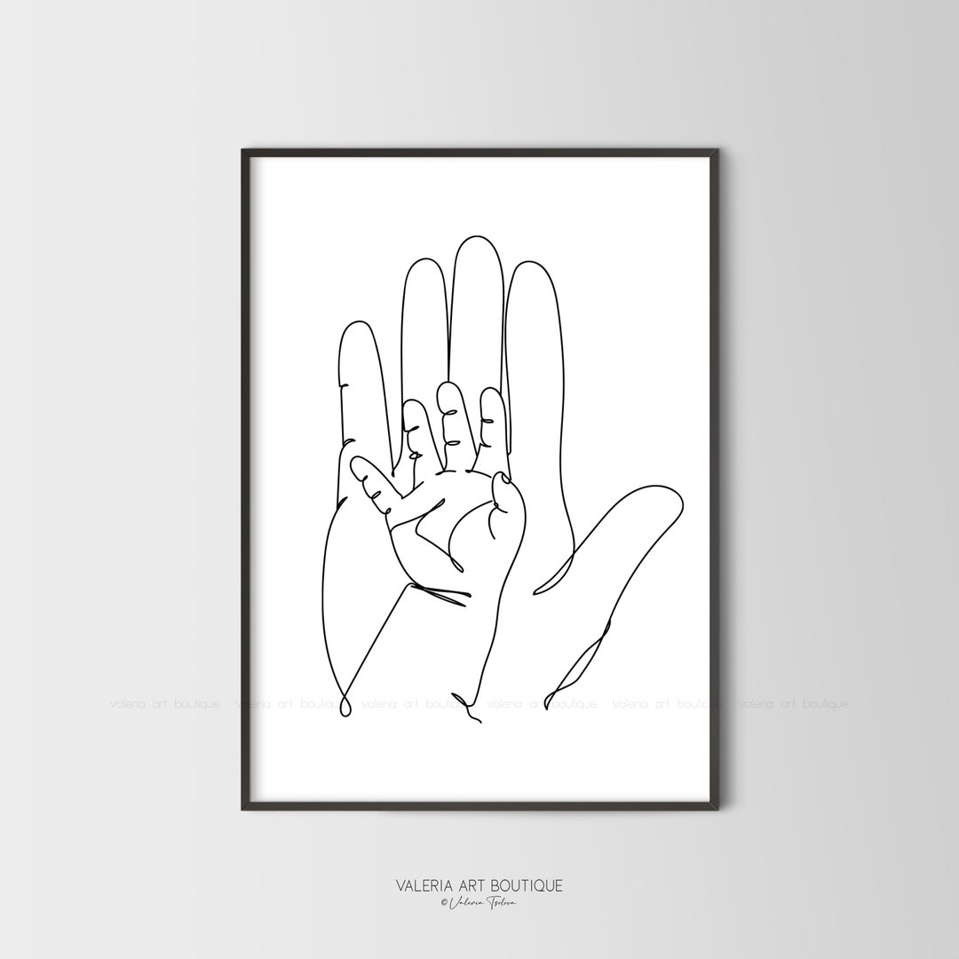 Family Hands One Line Art Print: Minimalist Nursery Decor (digital ...