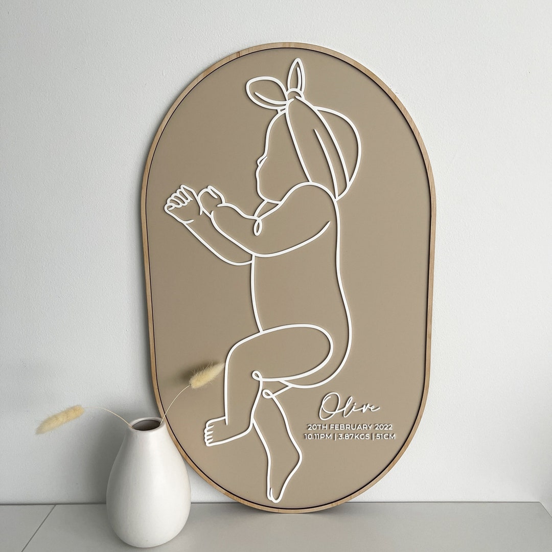 1:1 Baby Birth Plaque | Baby Line Art | True Size Baby - Etsy