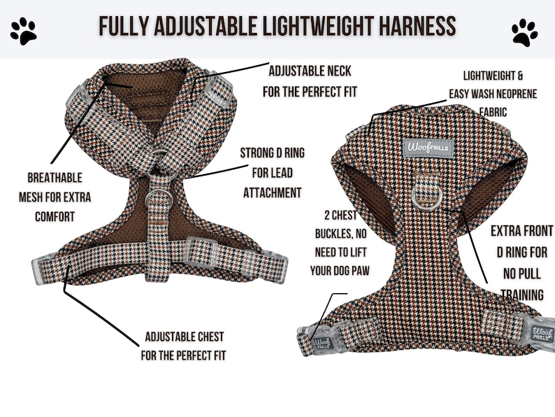 Plaid Dog Harness Bundle of Your Choice, Classic Dog Harness and Leash ...