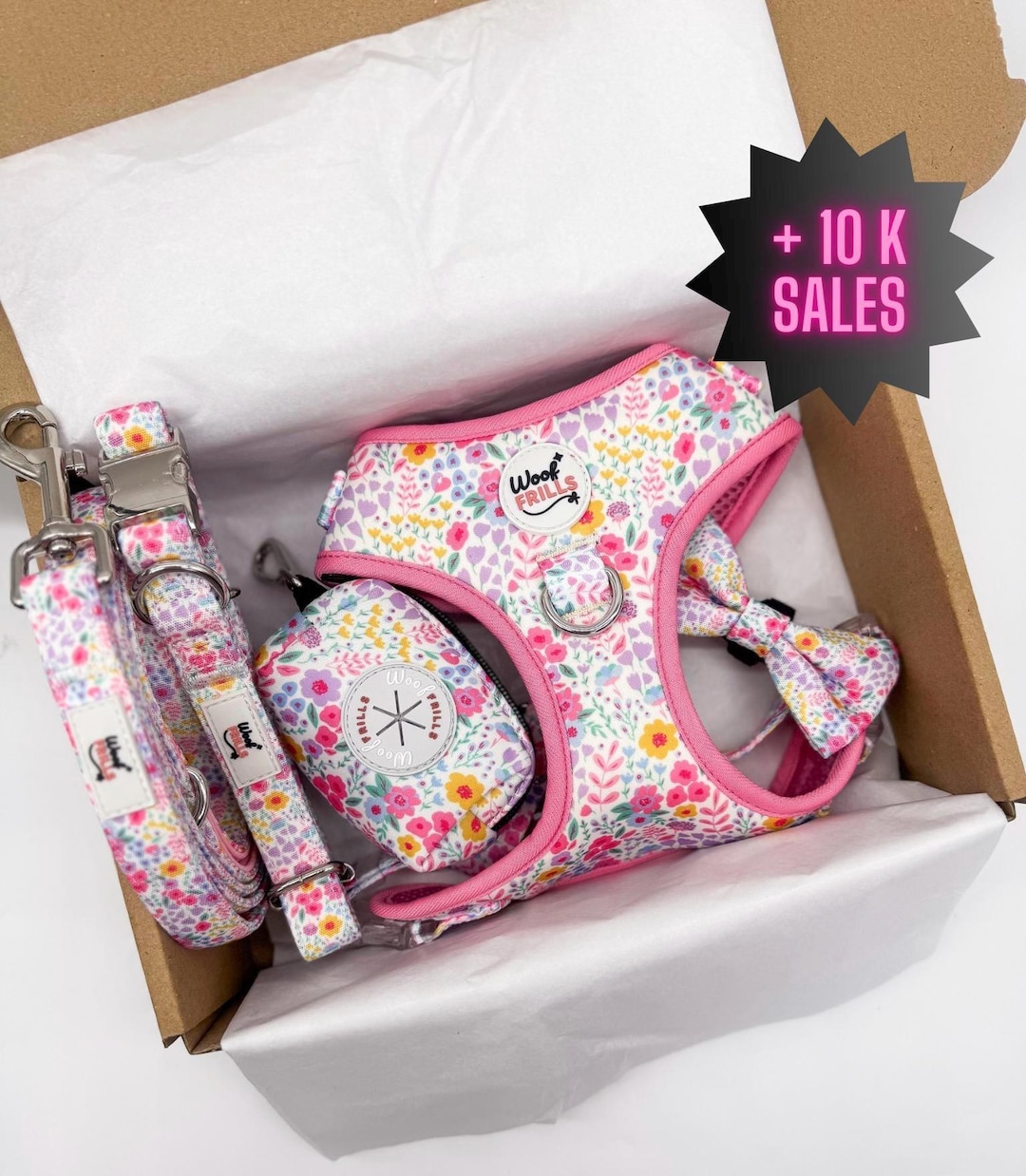Pink Dog Harness Bundle of Your Choice, Floral Dog Harness and Leash ...